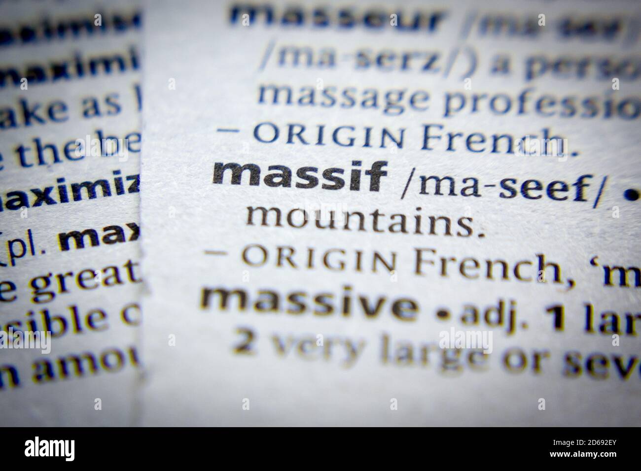 Word or phrase Massif in a dictionary Stock Photo - Alamy