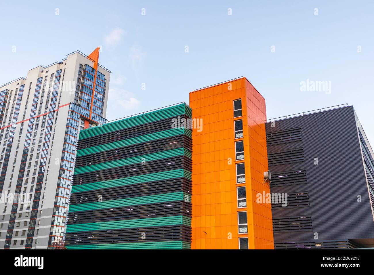 Building in architectural style high-tech bright colors.orange bar ...