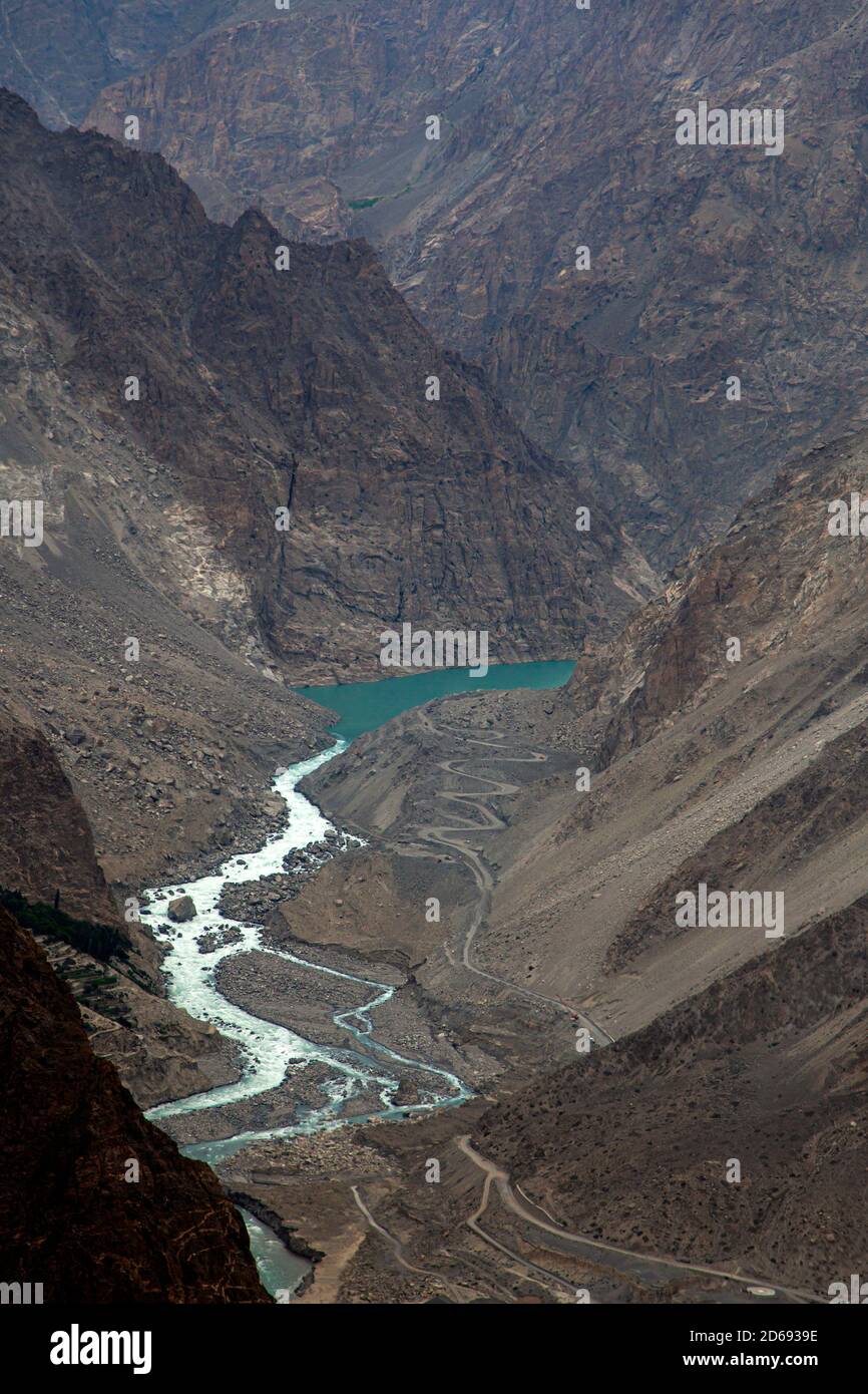 aerial view of atabad lake , hunza , gilgit Baltistan , northern areas ...