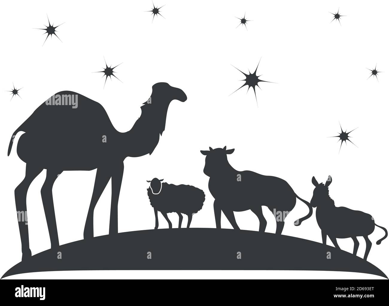 camel ox donkey and sheep animals night vector illustration silhouette ...