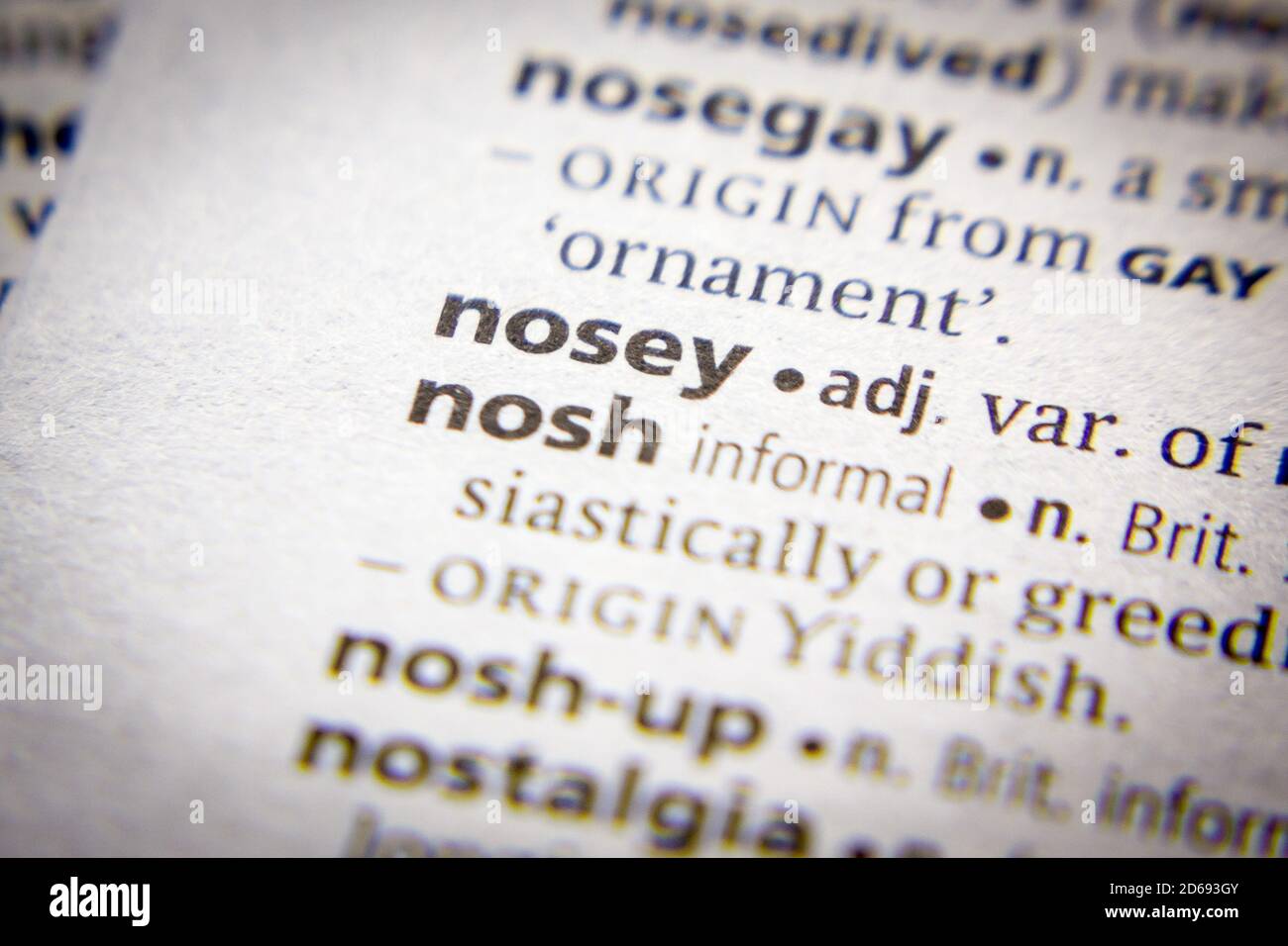 Word or phrase Nosey in a dictionary Stock Photo - Alamy