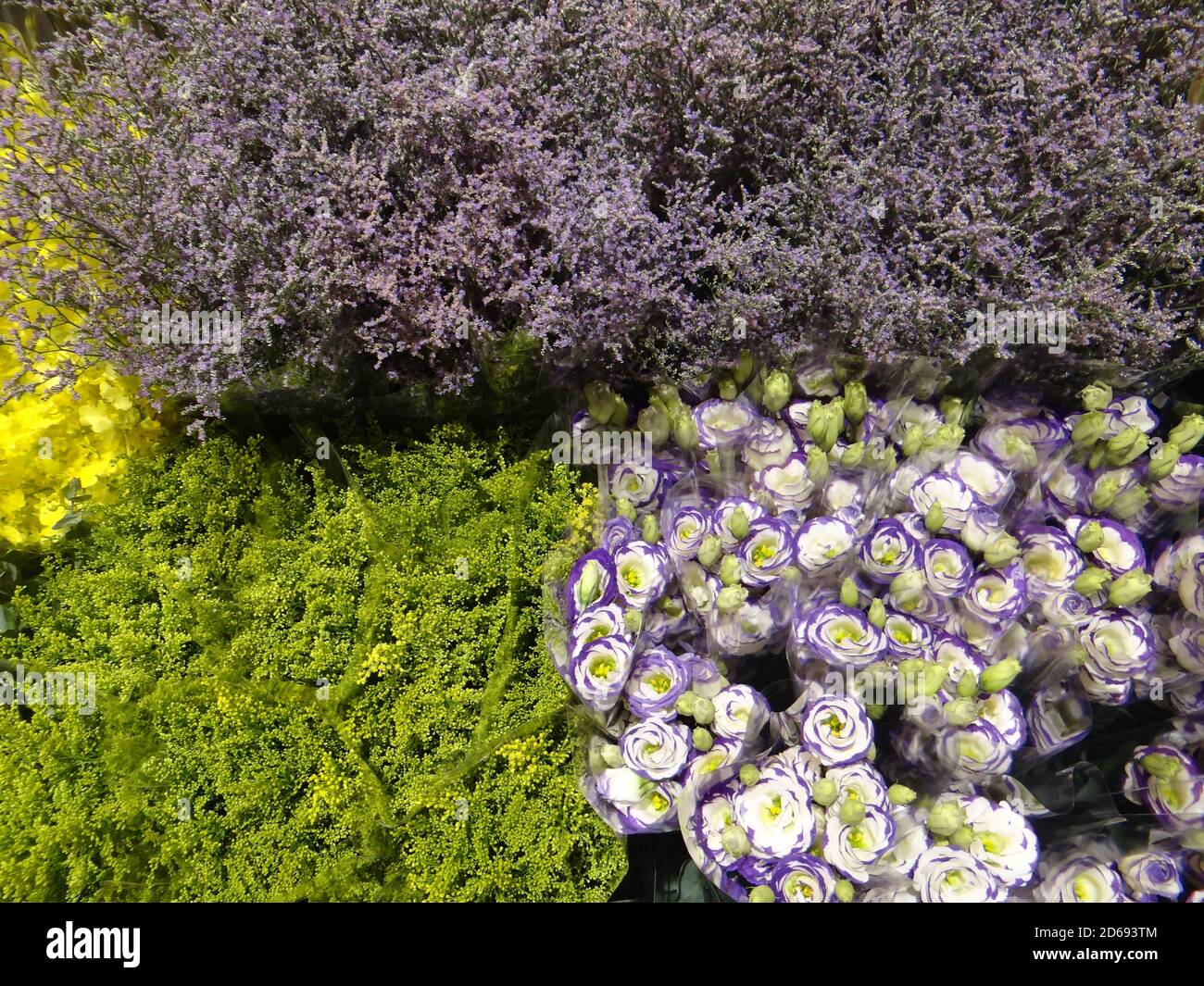 Top view of beautiful and fresh flower bouquets in the flower shop ...
