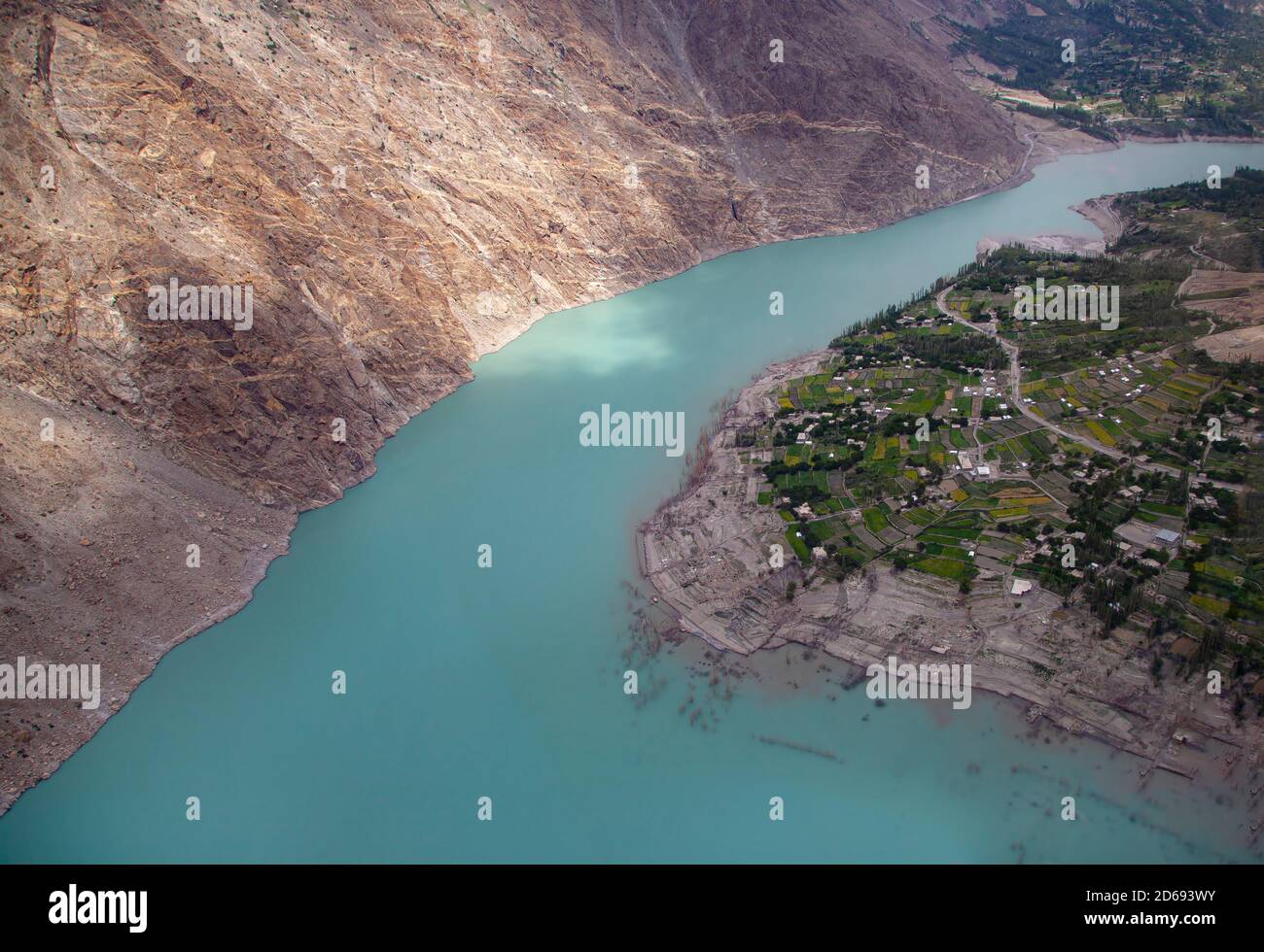 aerial view of atabad lake , hunza , gilgit Baltistan , northern areas ...