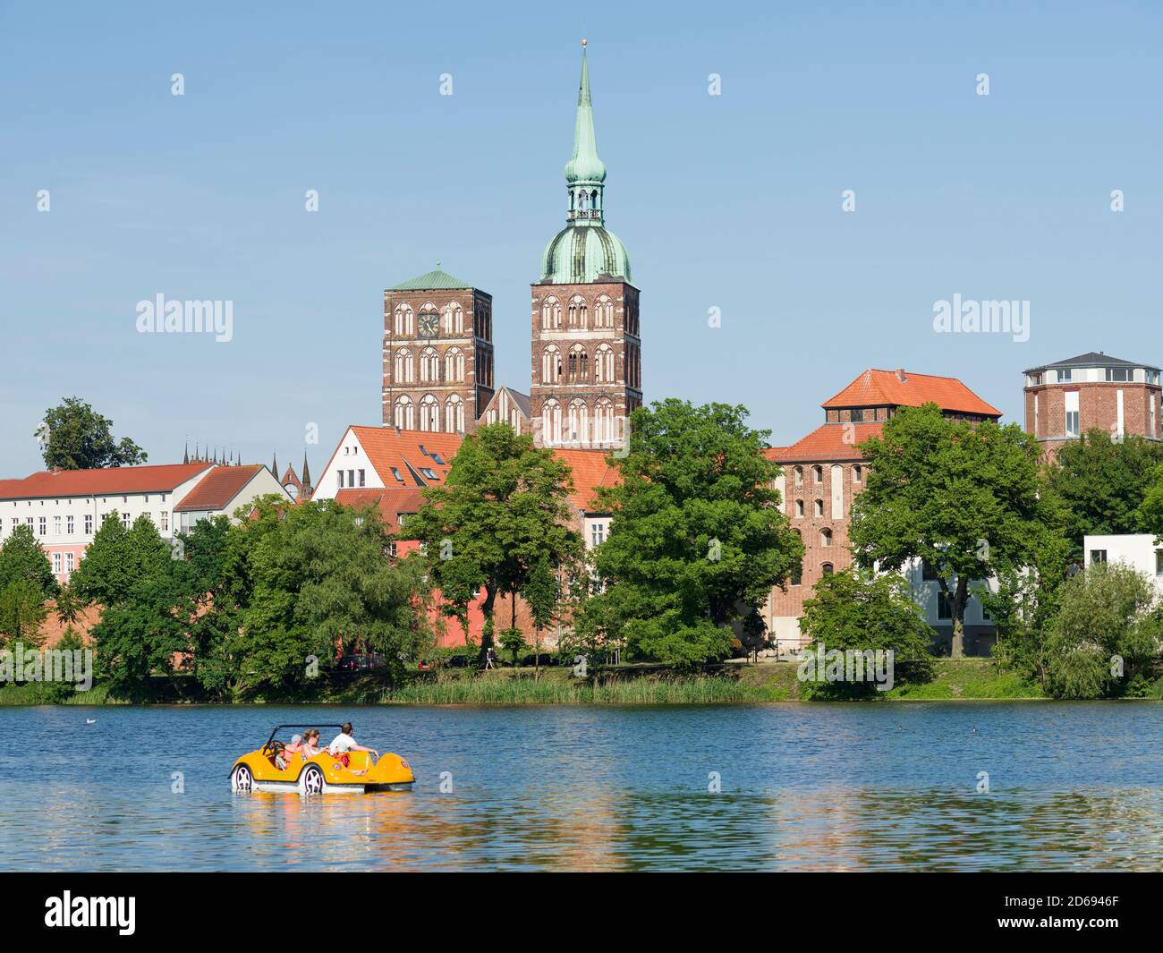 Cityscape of Stralsund with the pond Knieperteich. The Hanseatic City ...