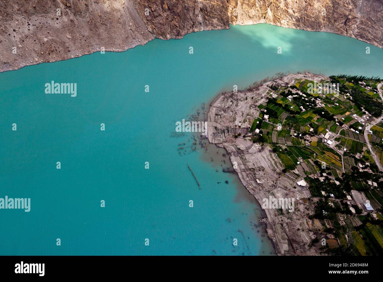 aerial view of atabad lake , hunza , gilgit Baltistan , northern areas ...