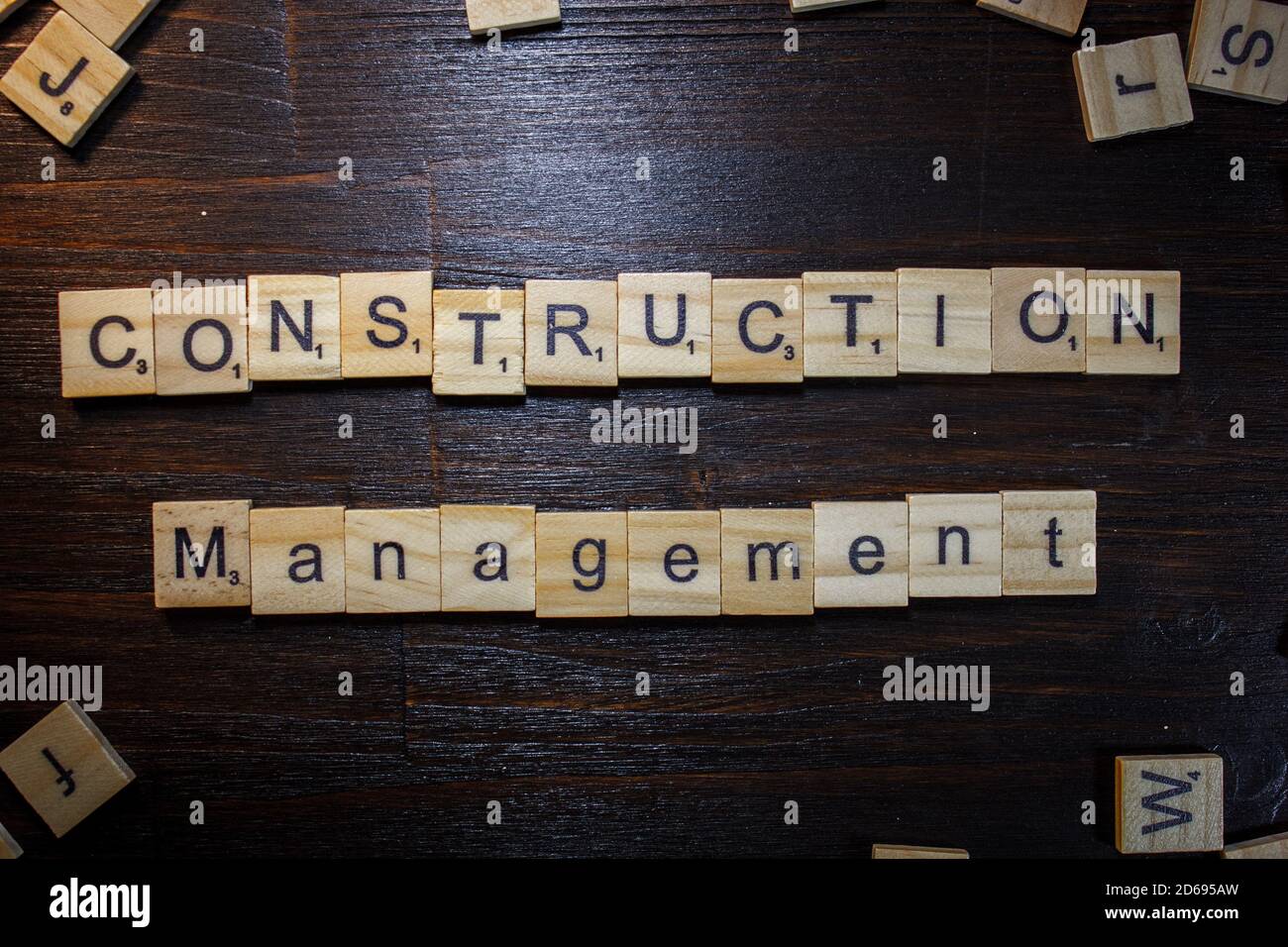 Word or phrase Construction Management made with scrabble letters on ...