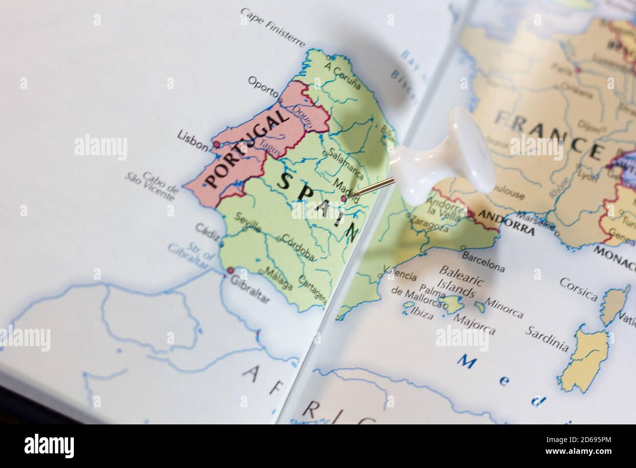 Spain on the map of the world or atlas Stock Photo - Alamy