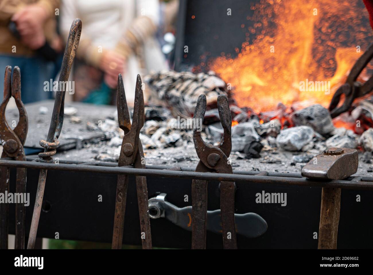 Blacksmith and forge equipment on the forge fireplace Stock Photo - Alamy