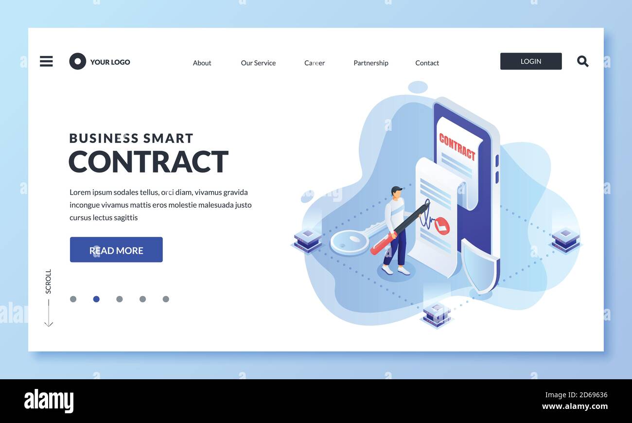 Smart business contract app and blockchain security technology concept ...