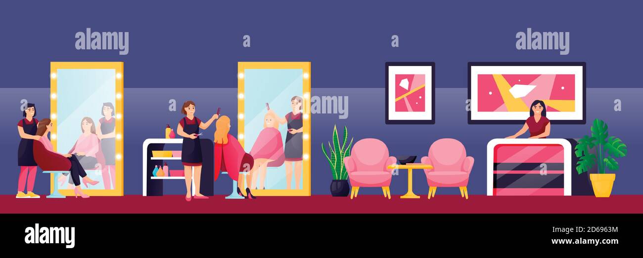 Young beautiful girls cut their hair and styling at hairdresser stylist ...