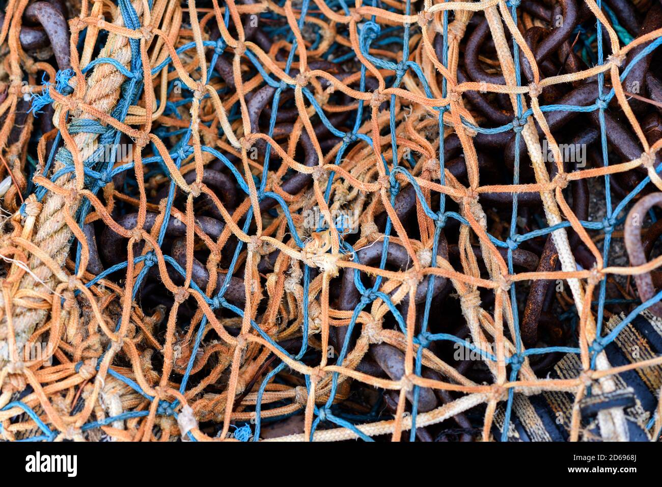 Elements of old fishing nets in the port Stock Photo - Alamy