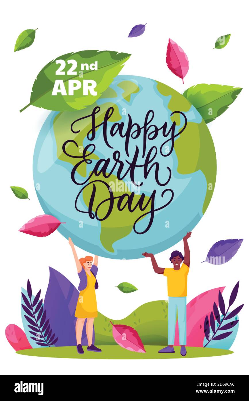 Happy Earth Day calligraphy lettering, banner poster design template ...