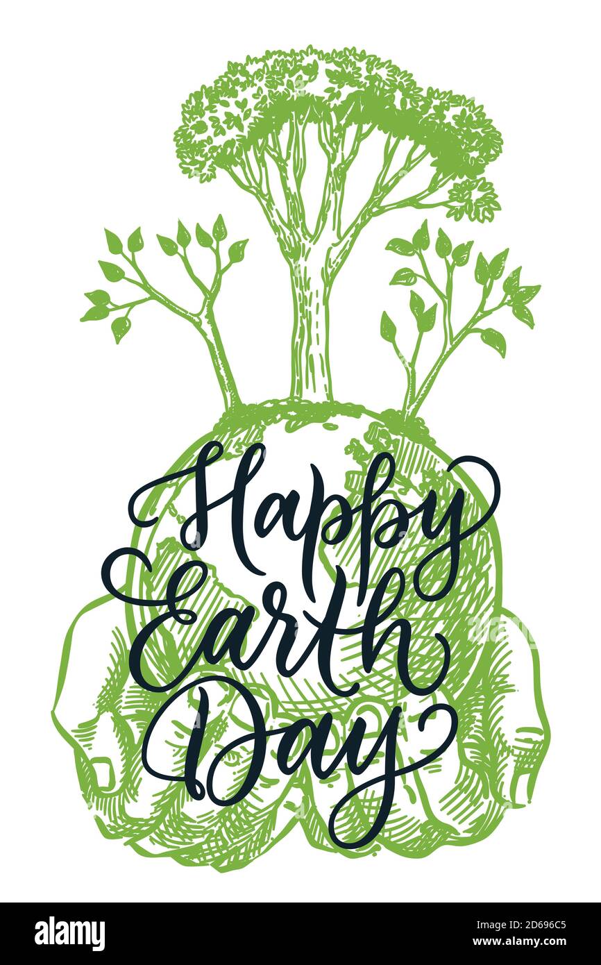 Happy Earth Day calligraphy lettering, banner poster design template ...