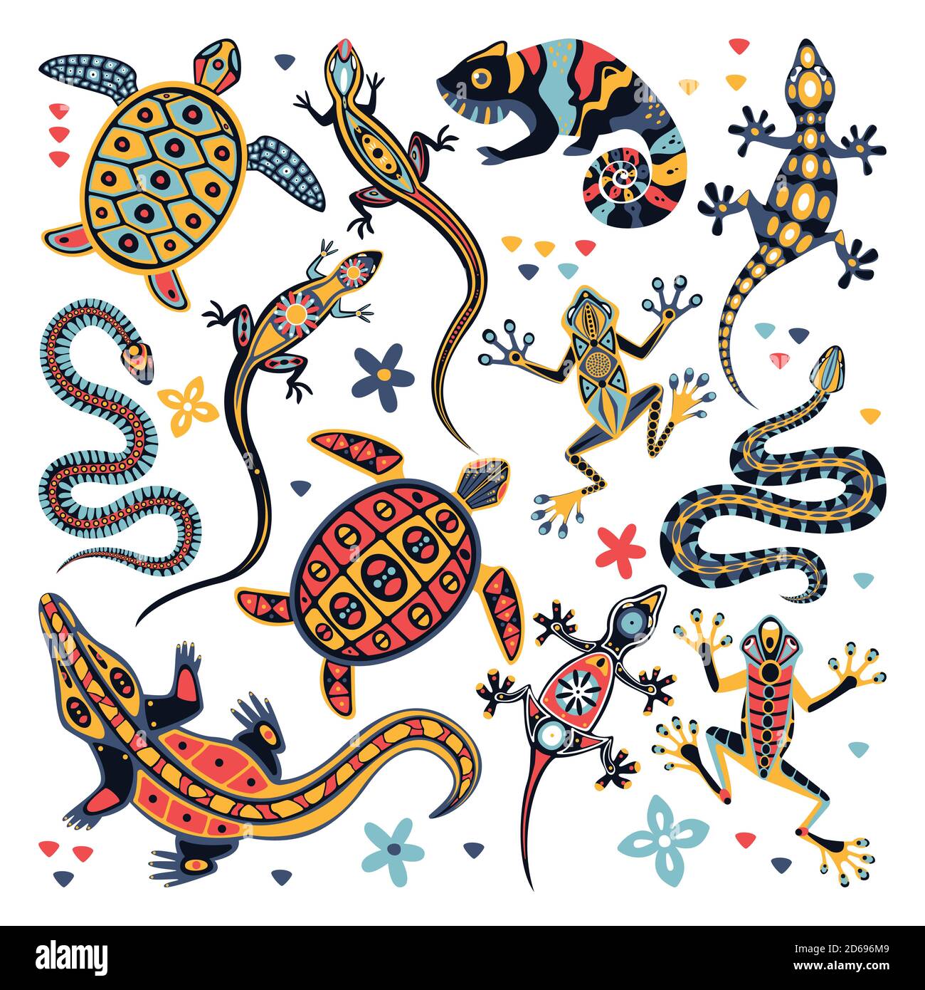 Multicolor reptiles set. Vector flat cartoon illustration. Decorative ...
