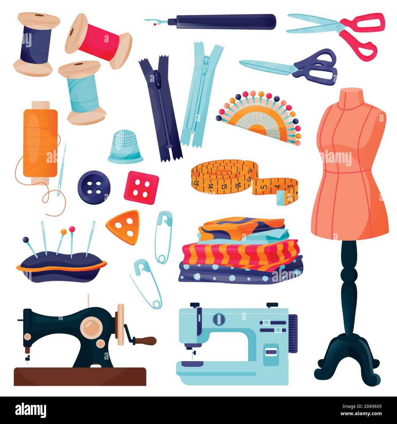 Sewing tools and tailor equipment set, isolated on white background ...