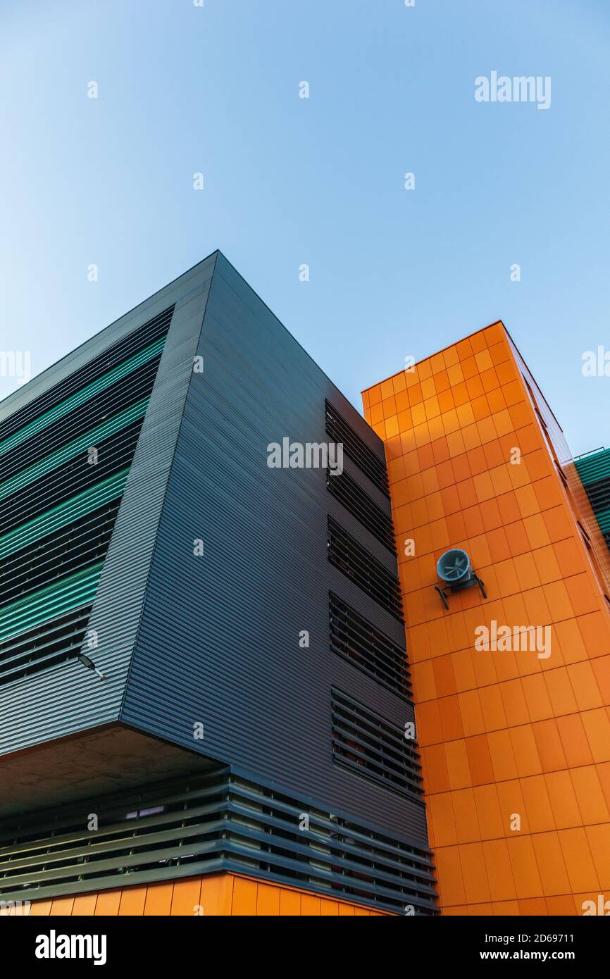 Building in architectural style high-tech bright colors.orange bar ...