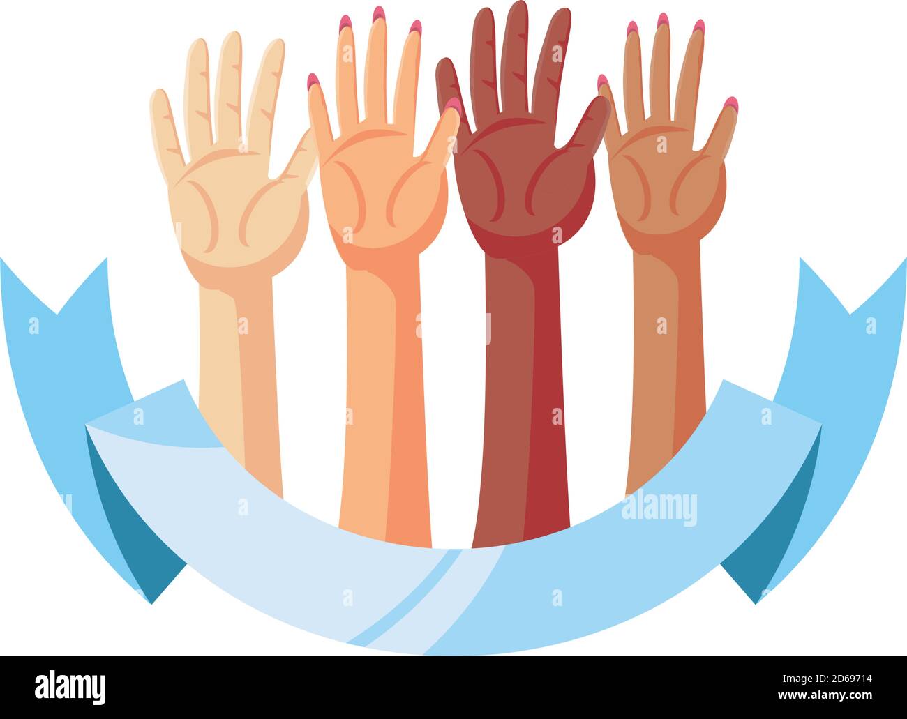 international human rights, diversity raised hands with ribbon vector ...