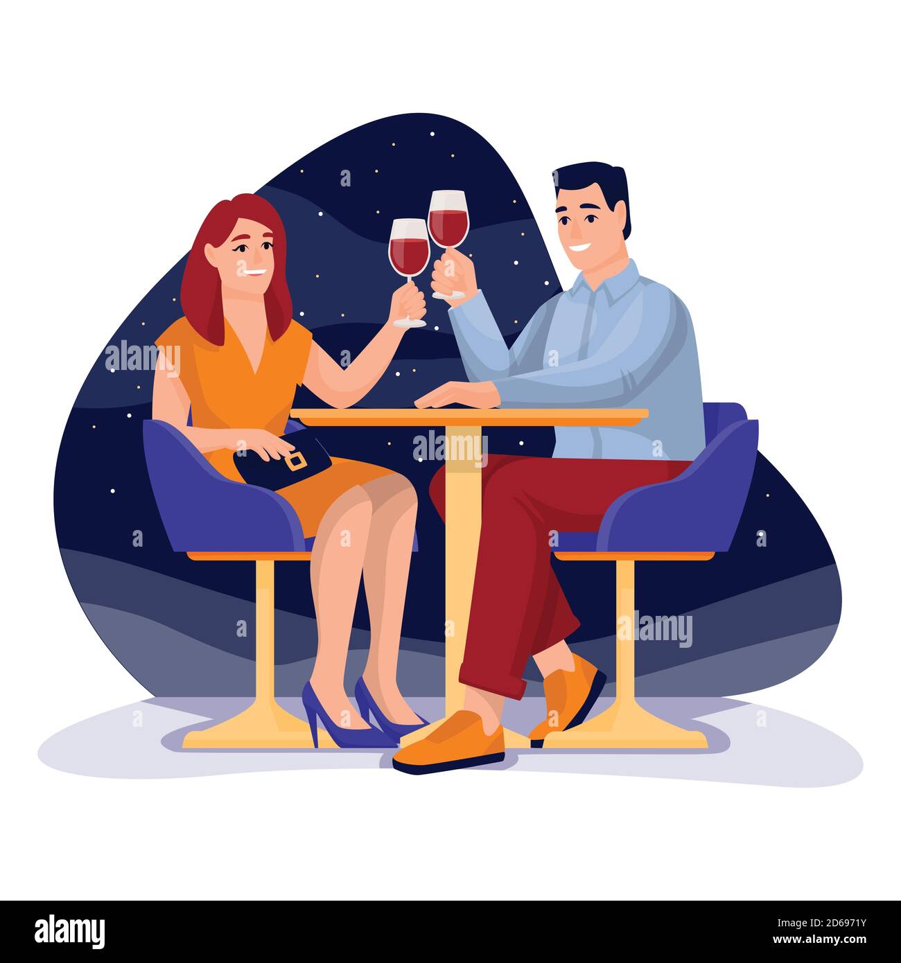 Young happy couple has romantic date in open air restaurant. Vector ...