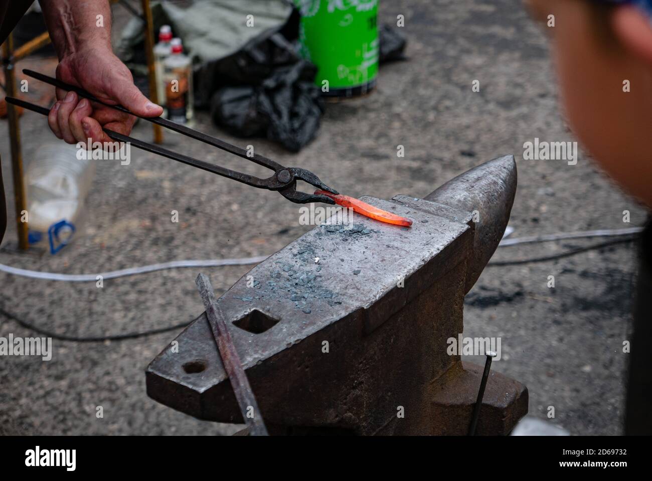 Red hot metal detail on the anvil Stock Photo - Alamy