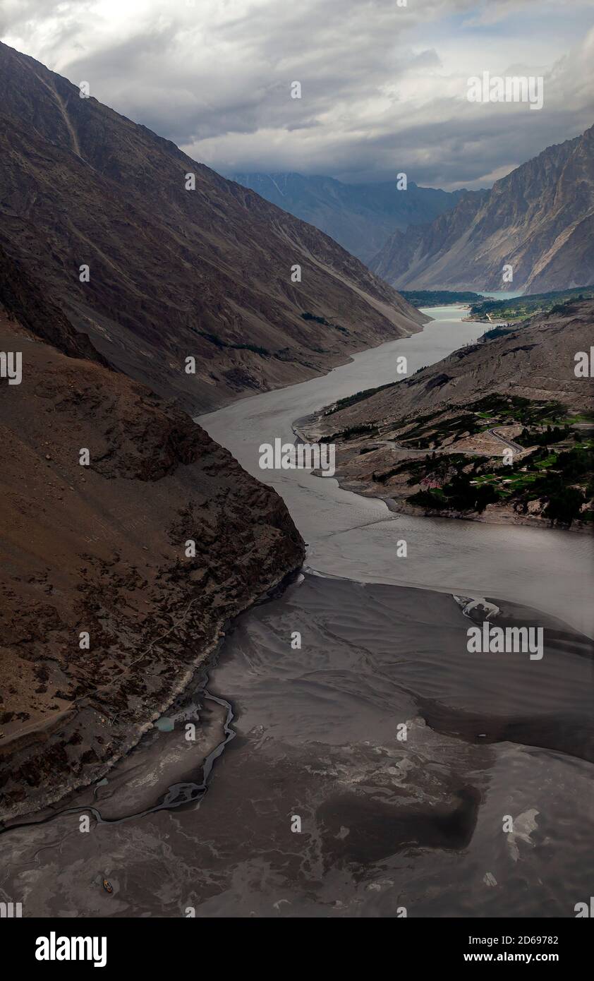 aerial view of atabad lake , hunza , gilgit Baltistan , northern areas ...