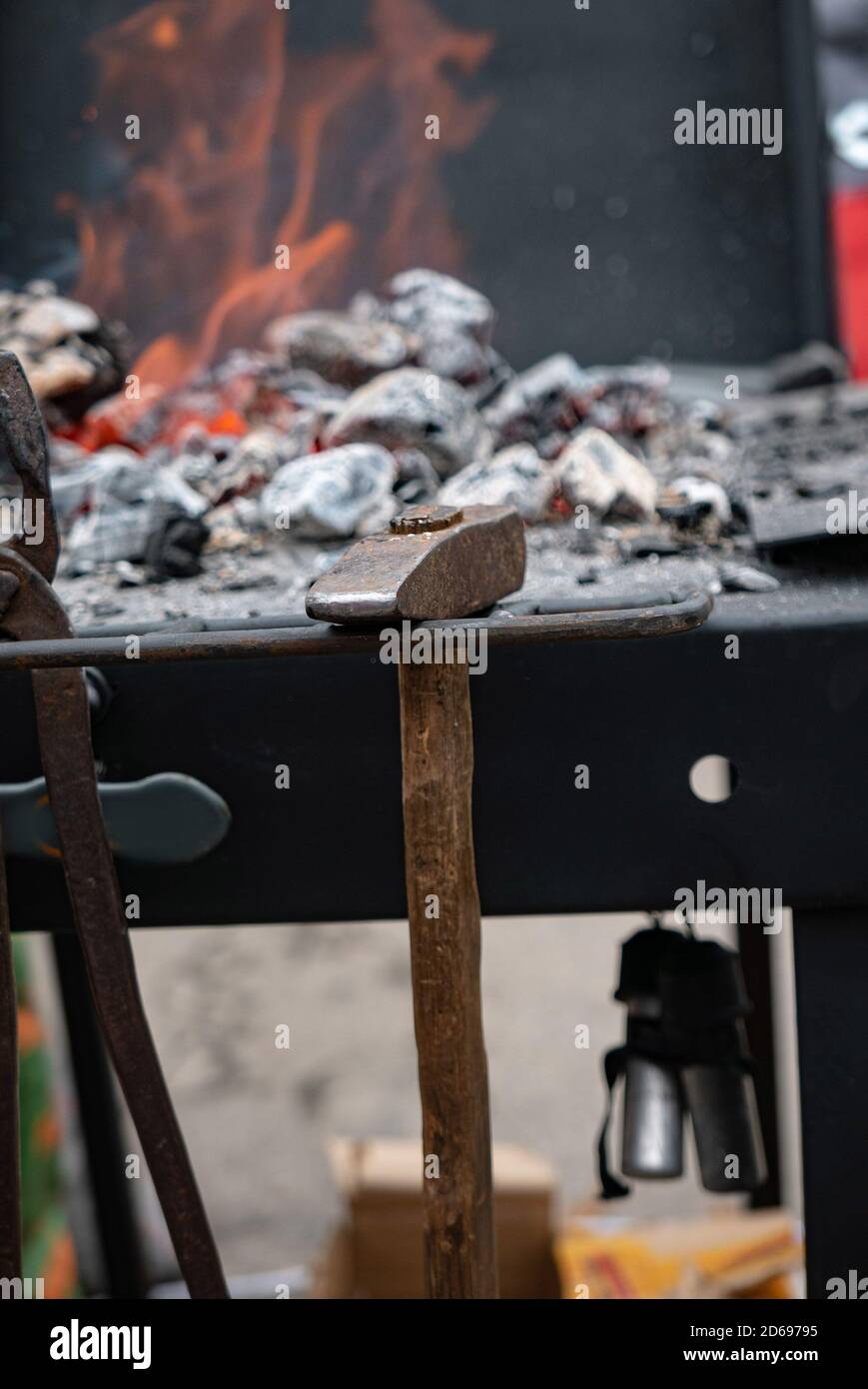 Blacksmith and forge equipment on the forge fireplace Stock Photo - Alamy