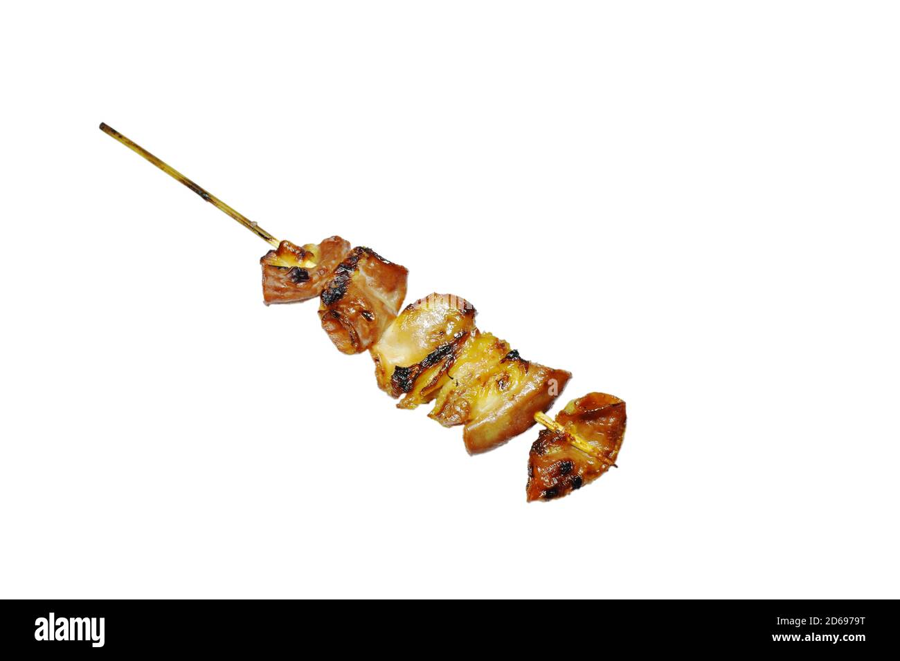 roasted pork and innards with chicken liver stab in wooden stick on ...