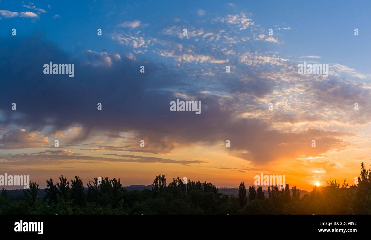 Landscape with dramatic light - beautiful golden sunset with saturated ...