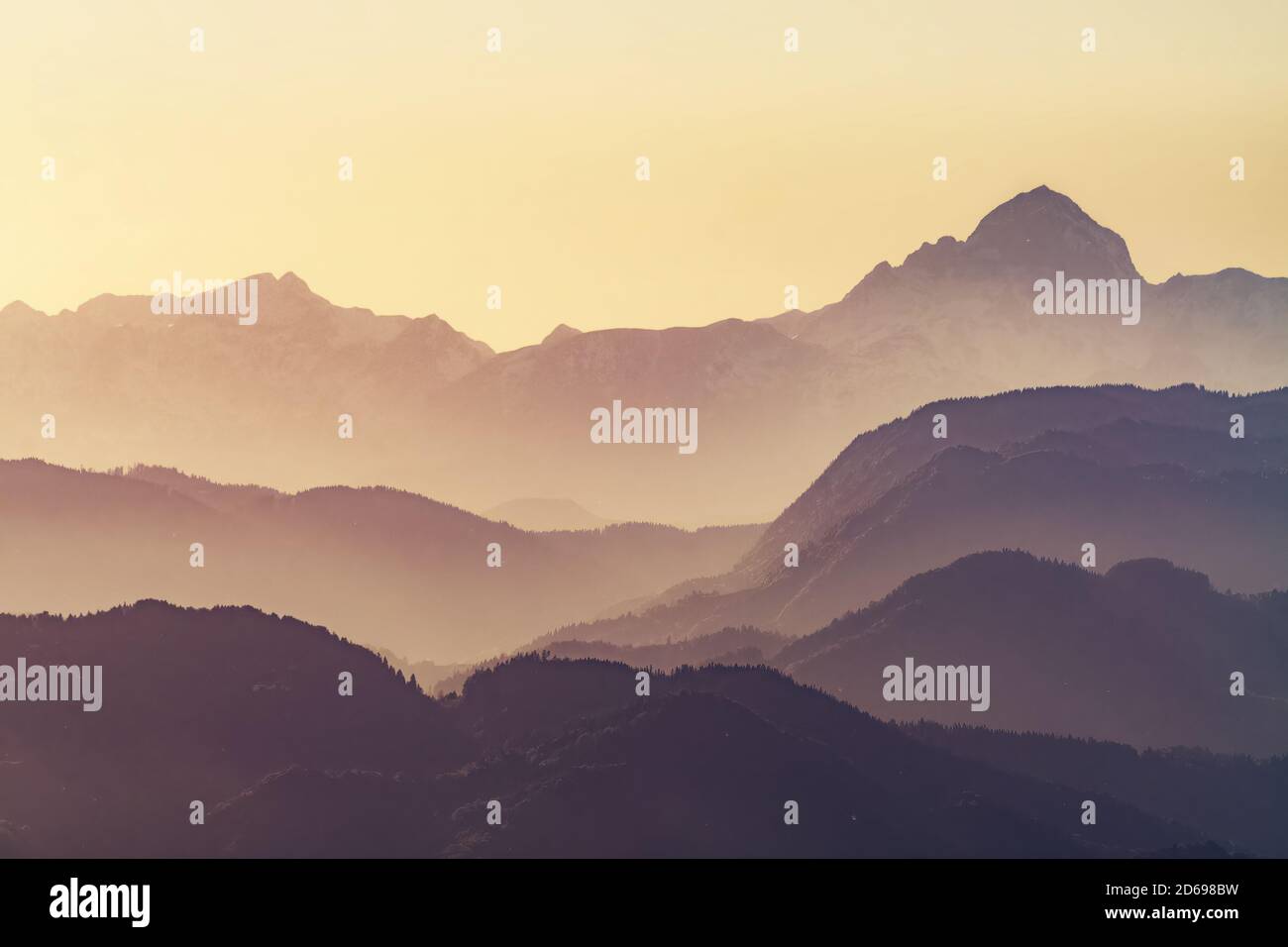 Beautiful landscape scene of layered hills and mountain ranges, visible ...