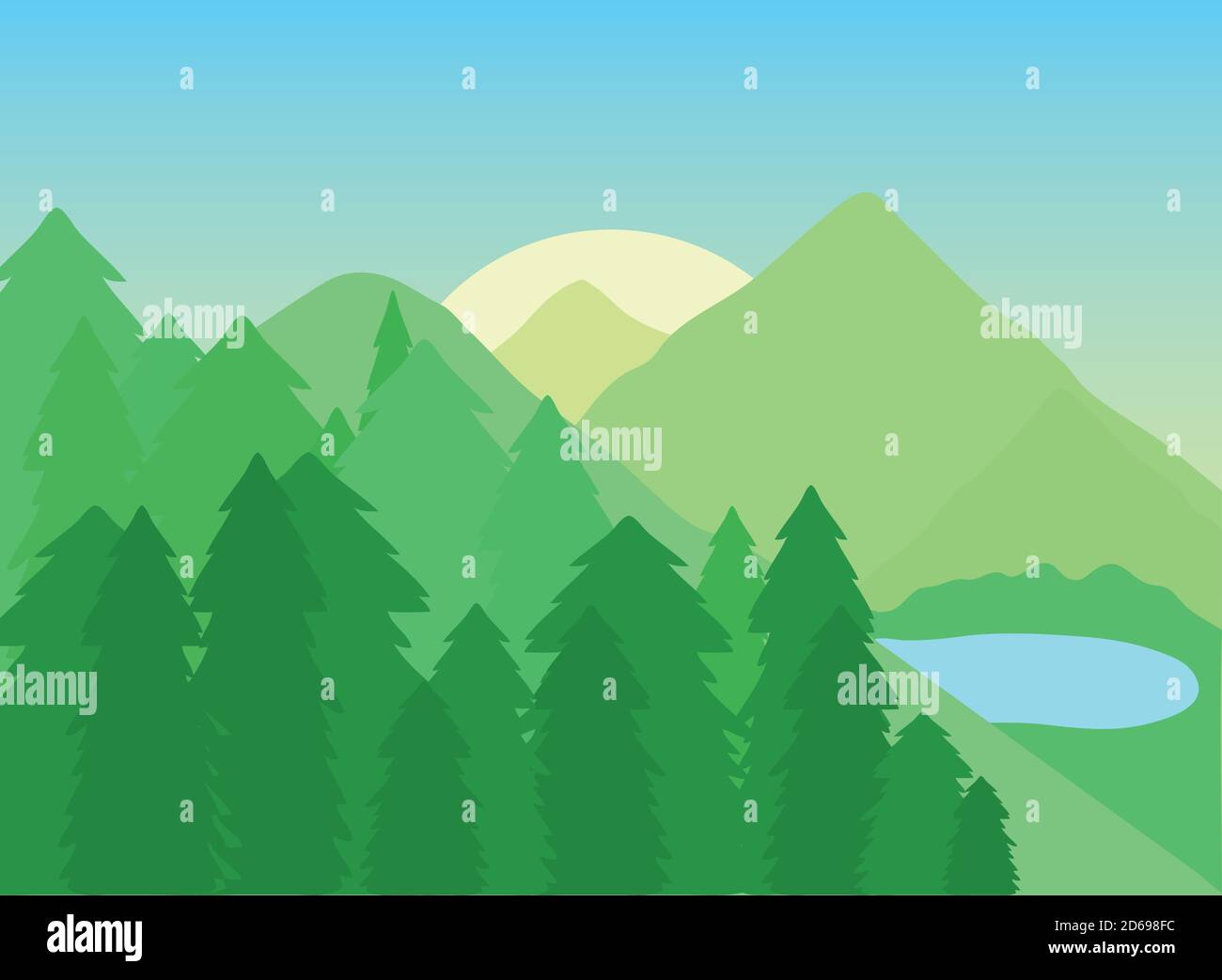landscape greenery mountains trees forest lake vector illustration ...