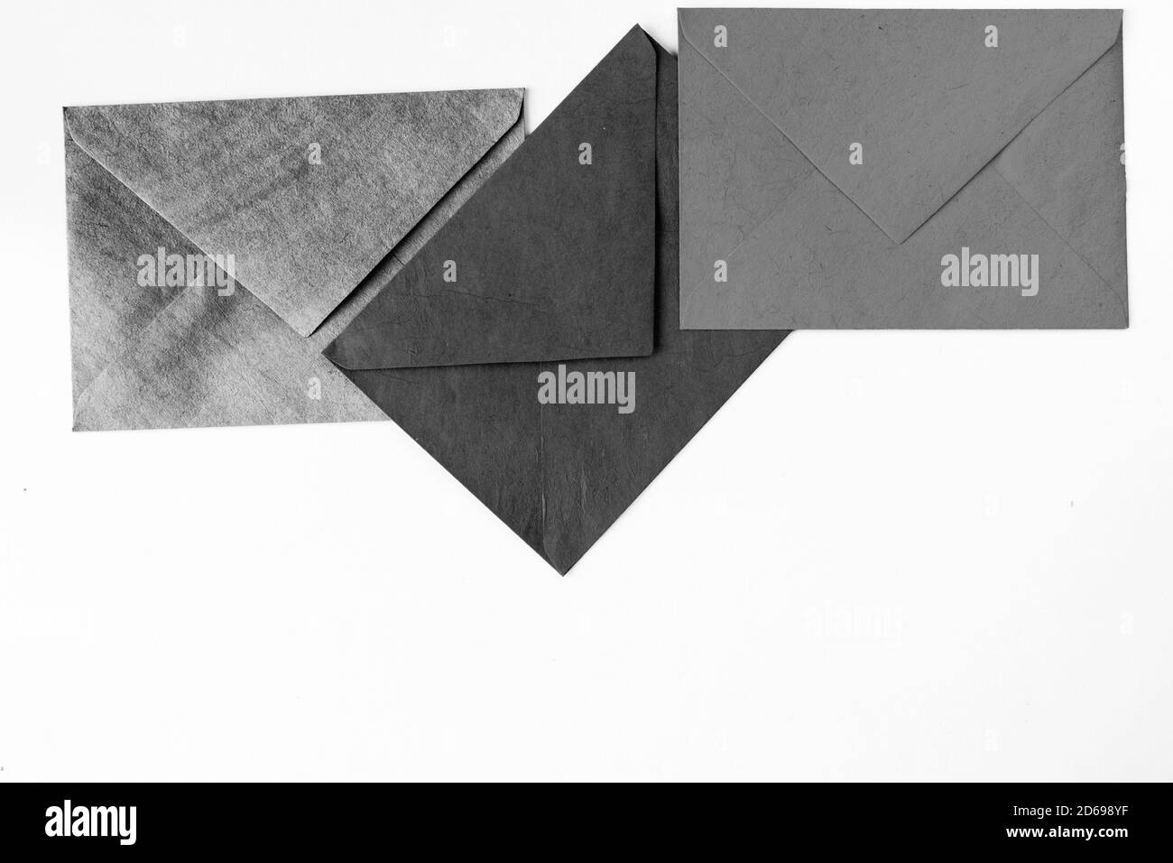 Three envelope on the white background, black and white photo Stock ...