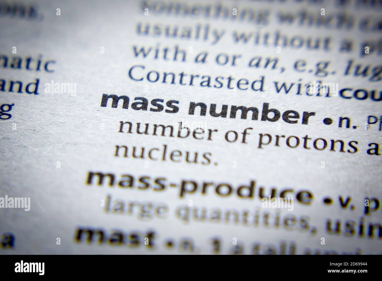 Word or phrase Mass number in a dictionary Stock Photo - Alamy