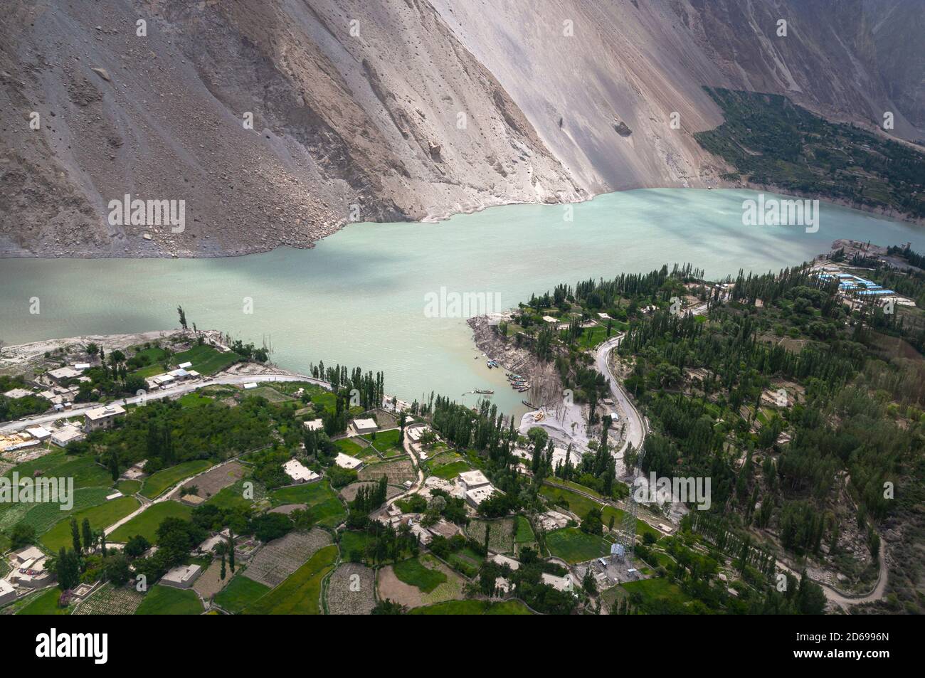 aerial view of atabad lake , hunza , gilgit Baltistan , northern areas ...