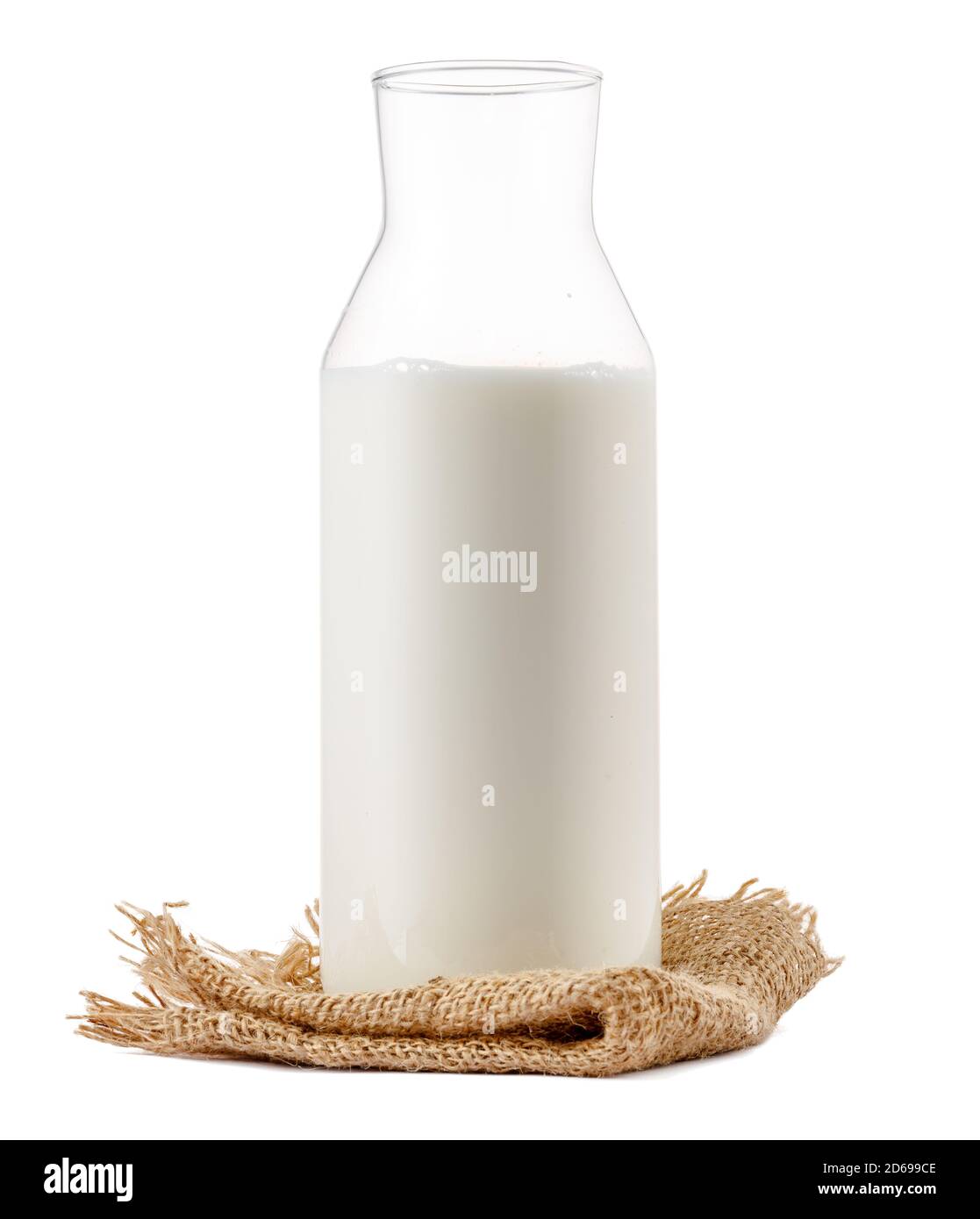 Open glass bottle of milk isolated on white Stock Photo - Alamy