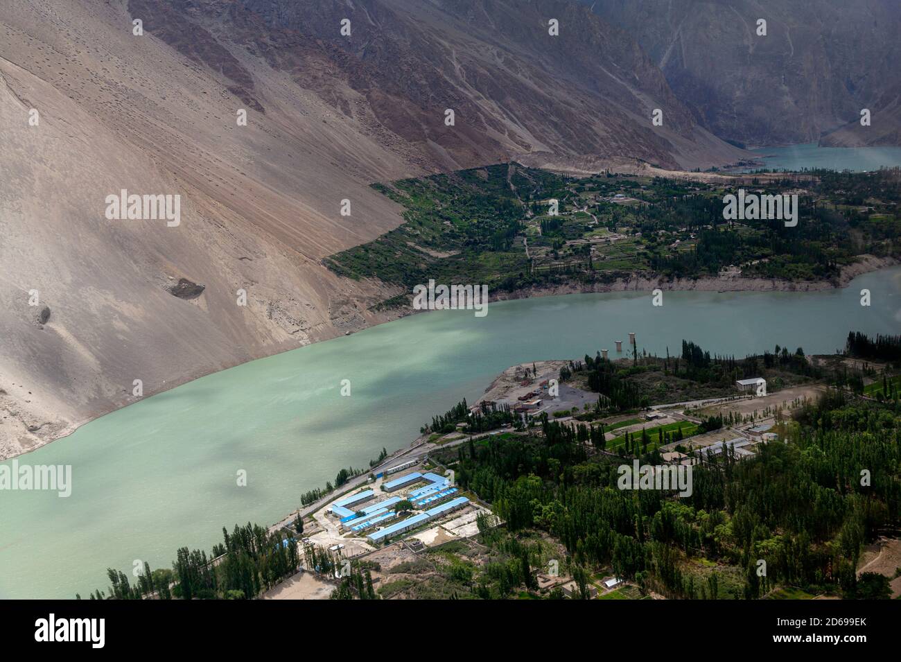 aerial view of atabad lake , hunza , gilgit Baltistan , northern areas ...