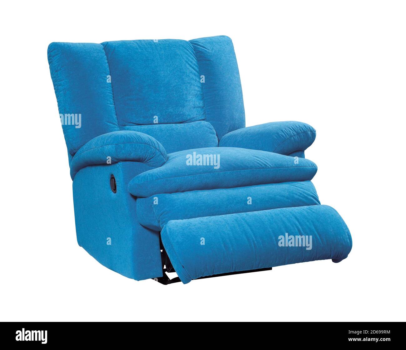 Cozy blue fabric reclining sofa isolated on white background Stock ...