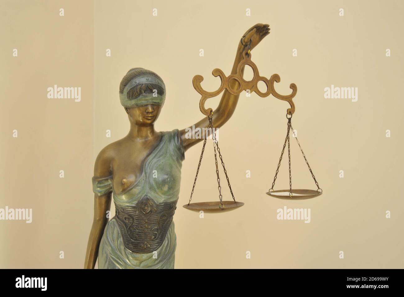 Statue of Lady Justice with scales in her hand in a court room Stock ...