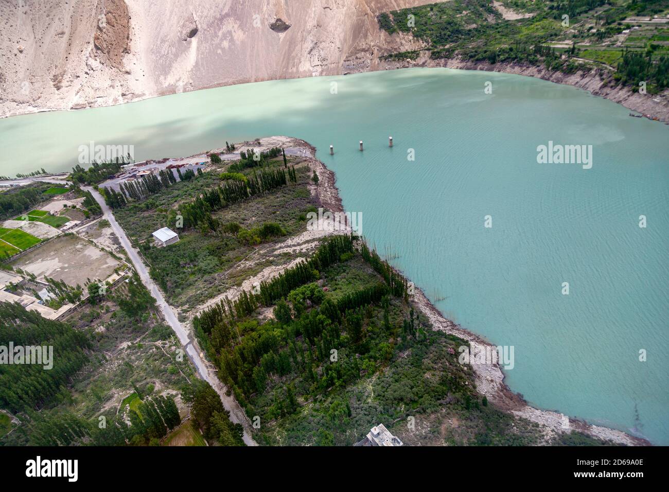 aerial view of atabad lake , hunza , gilgit Baltistan , northern areas ...