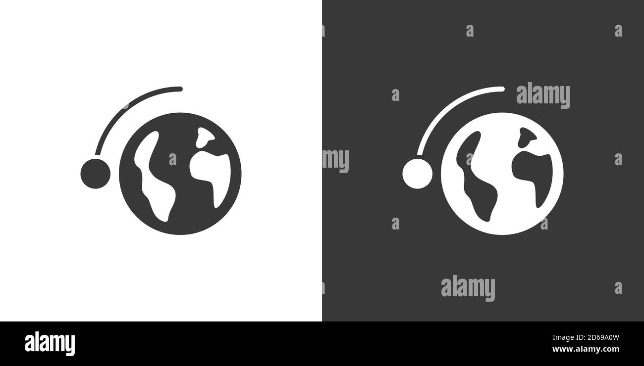 Moon rotation around the Earth. Full phase. Isolated icon on black and ...