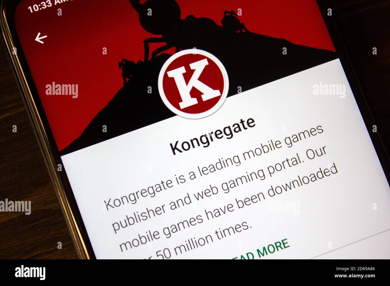 Ivanovsk, Russia - July 21, 2019: Kongregate app on the display of ...
