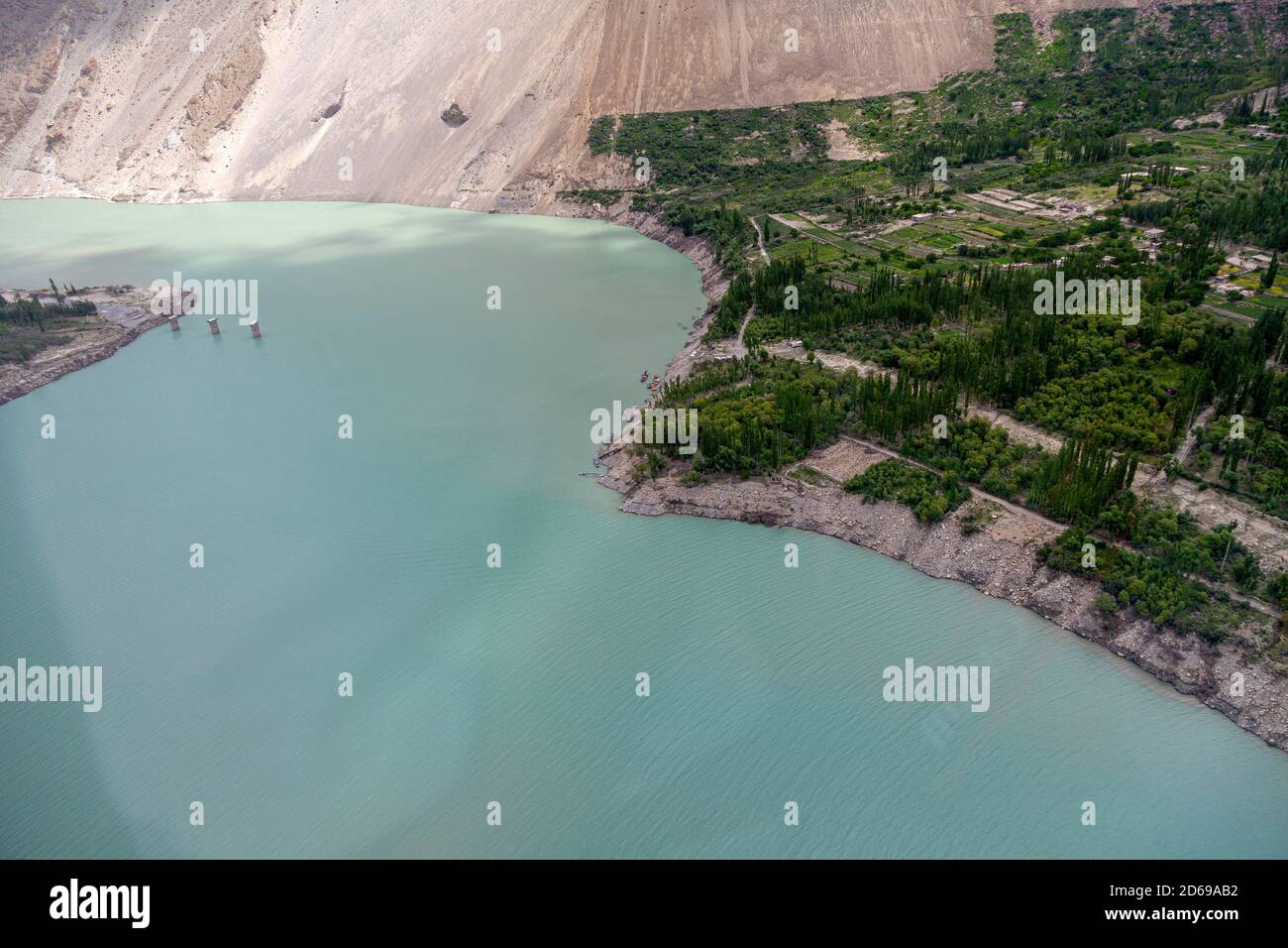 aerial view of atabad lake , hunza , gilgit Baltistan , northern areas ...