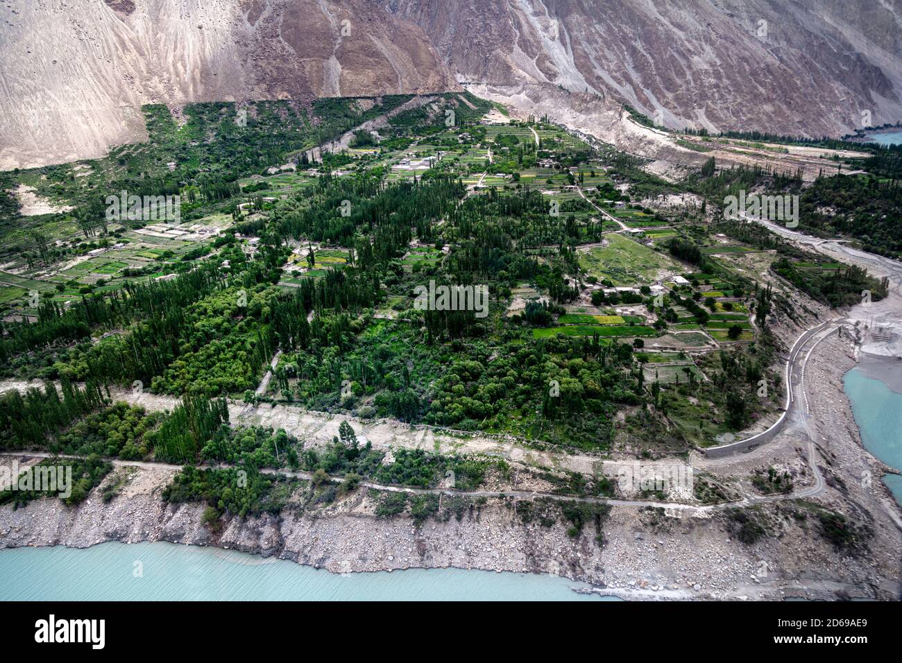 aerial view of atabad lake , hunza , gilgit Baltistan , northern areas ...