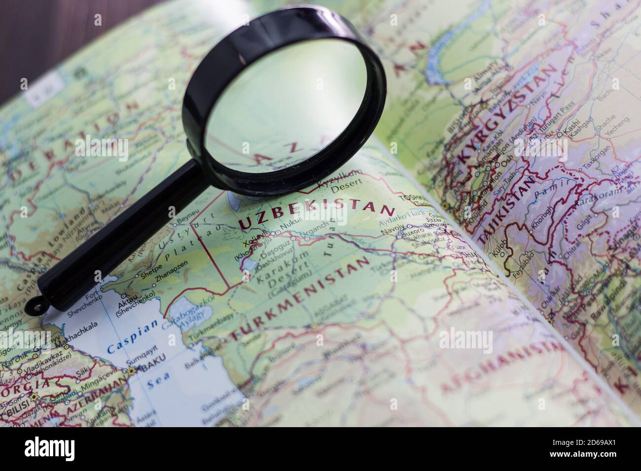 Uzbekistan on the map of the world or atlas Stock Photo - Alamy