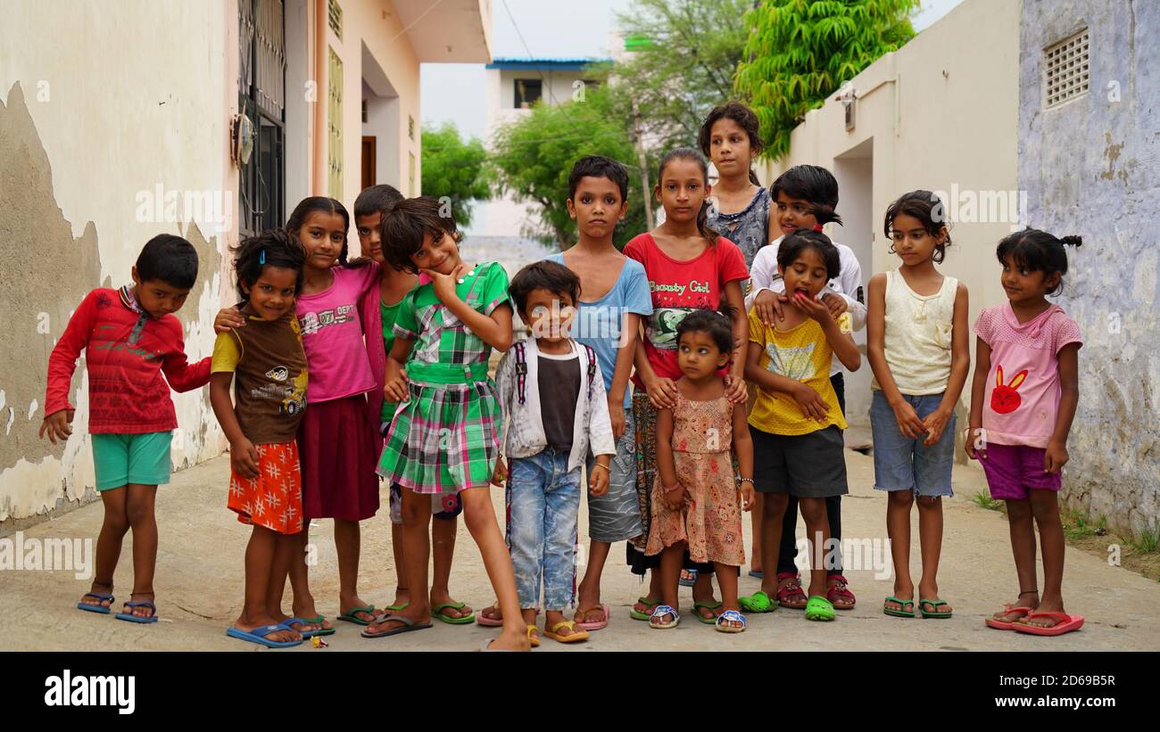 Sikar, Rajasthan, India - Aug 2020: Group of children from rural India ...
