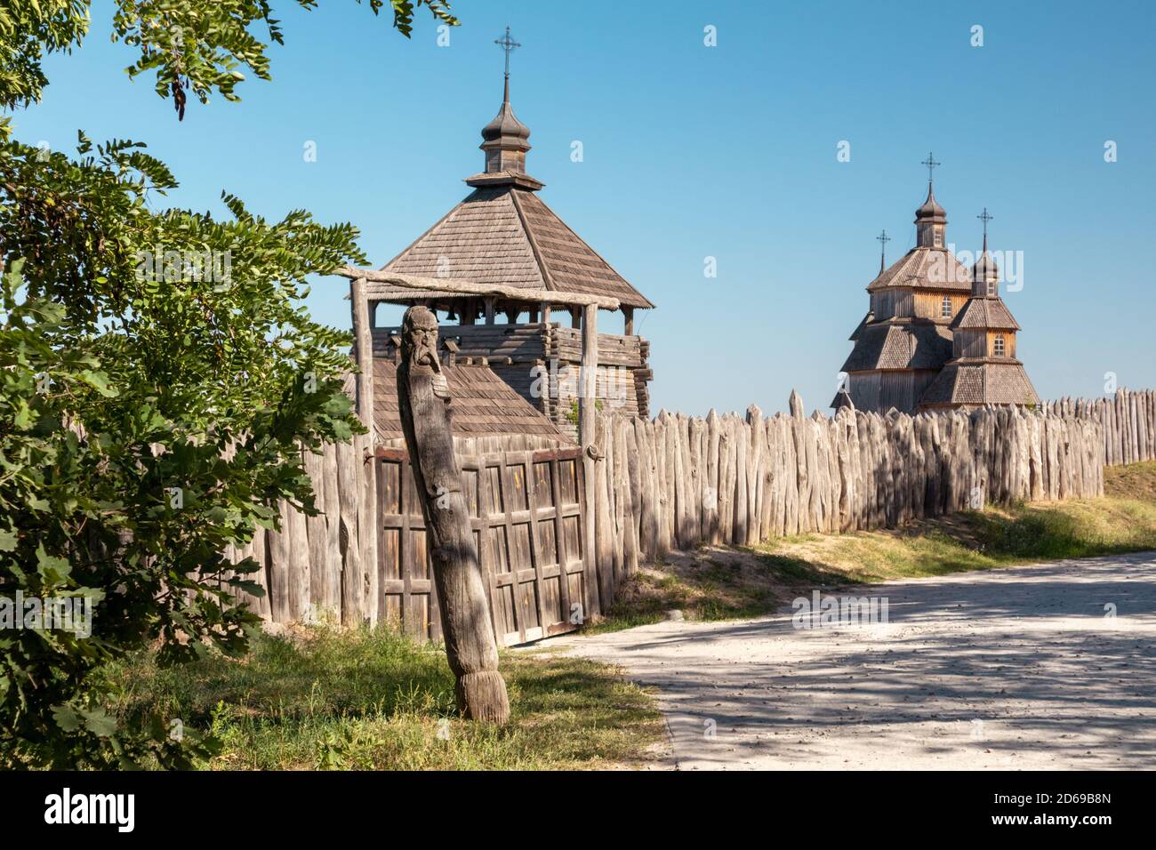 Zaporozhian Sich wooden fort facade, state of Cossacks on Khortytsia ...