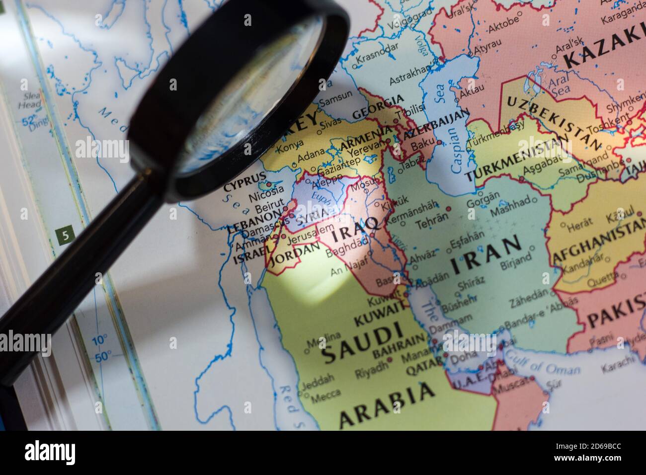 Syria on the map of the world or atlas Stock Photo - Alamy