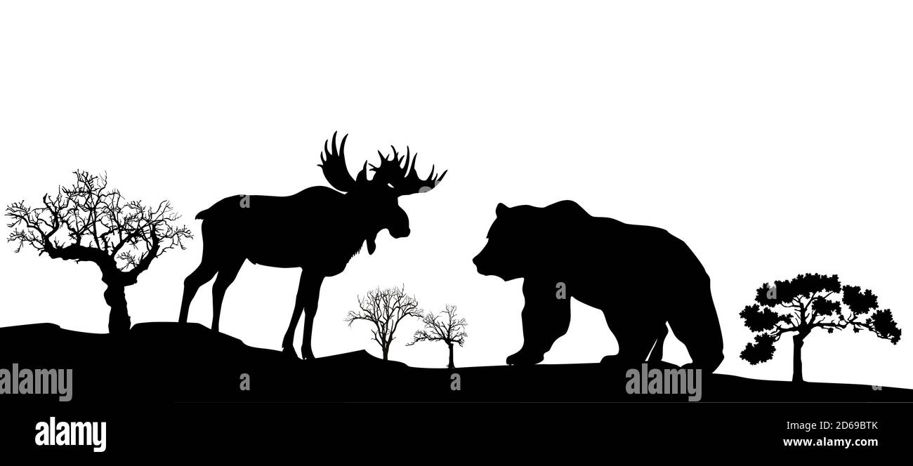 Bull Elk Fighting Silhouette