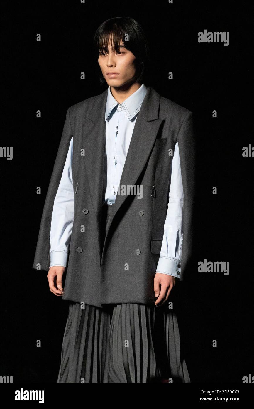 Tokyo, Japan. 15th Oct, 2020. A model wearing fashion brand HARUKI ...