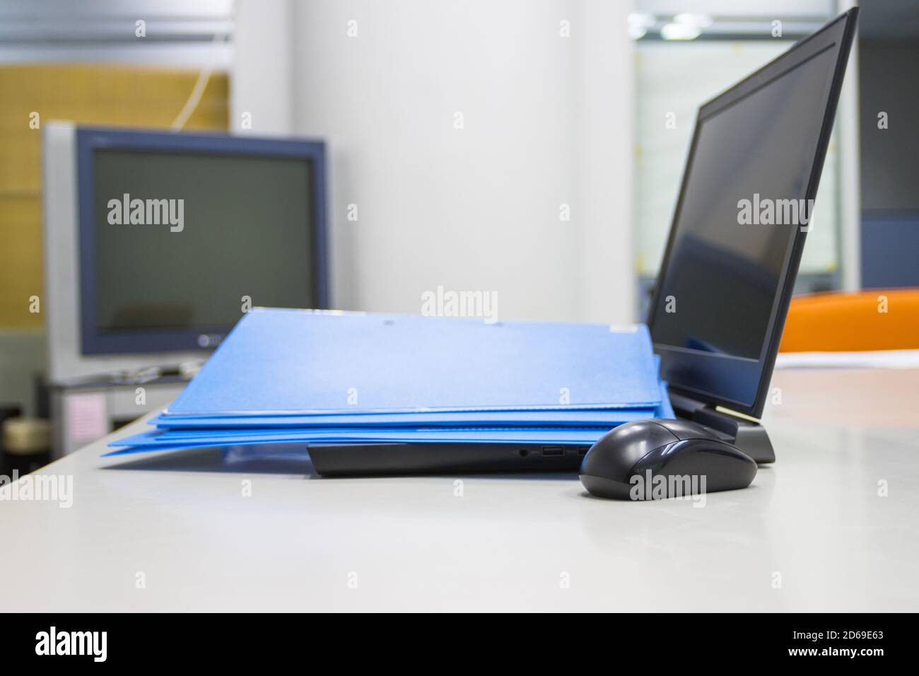 file folder with documents With Notebook on table in meeting room Stock ...
