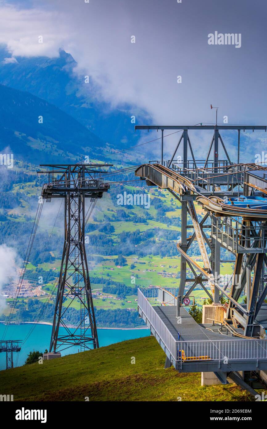 Masts of a cable car on Lake Brienz in Interlaken, switzerland Stock ...