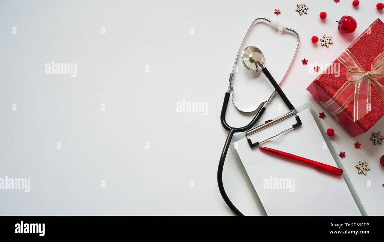 Christmas medical banner gift box,cones, red balls, snowflakes ...